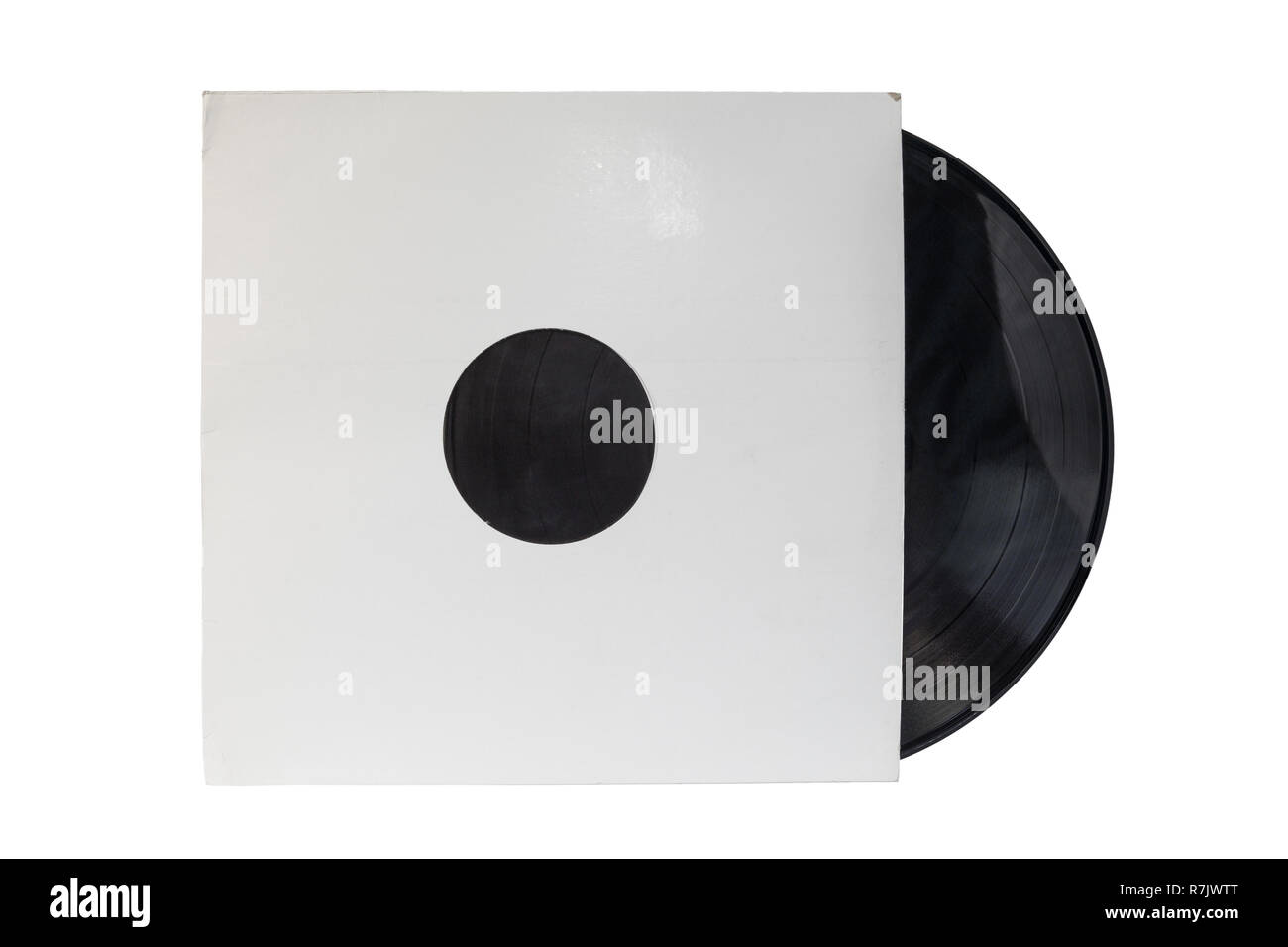 12-inch 33 1/3 rpm LP vinyl record in a old white paper case. Isolated ...