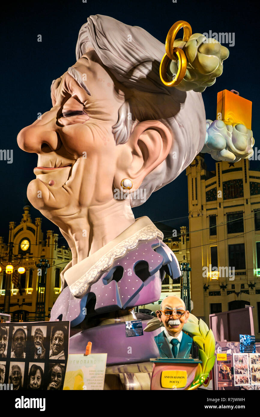 Fallas festival. Falla. Ninots, figures to be burnt during. Valencia ...