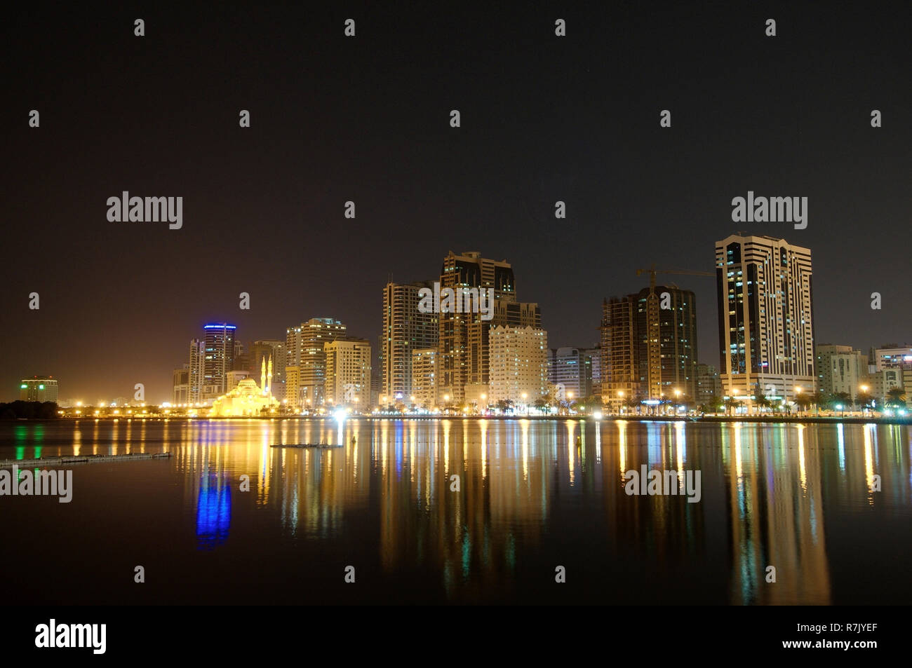 Skyline at night, Sharjah, Emirate of Sharjah, United Arab Emirates ...