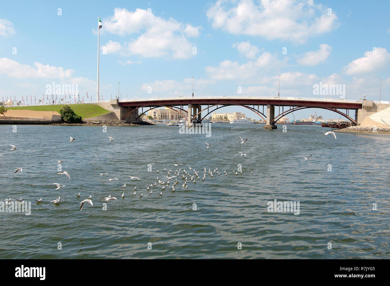 Bridge, embankment, Sharjah, Emirate of Sharjah, United Arab Emirates ...
