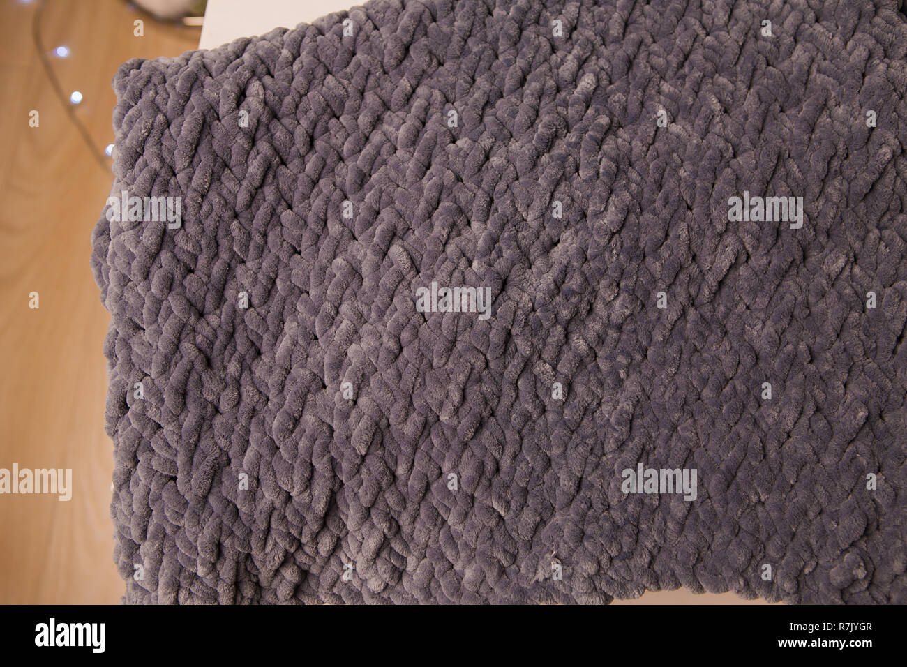 Very thin and beautiful dark gray plaid, close-up. Photo session in the ...