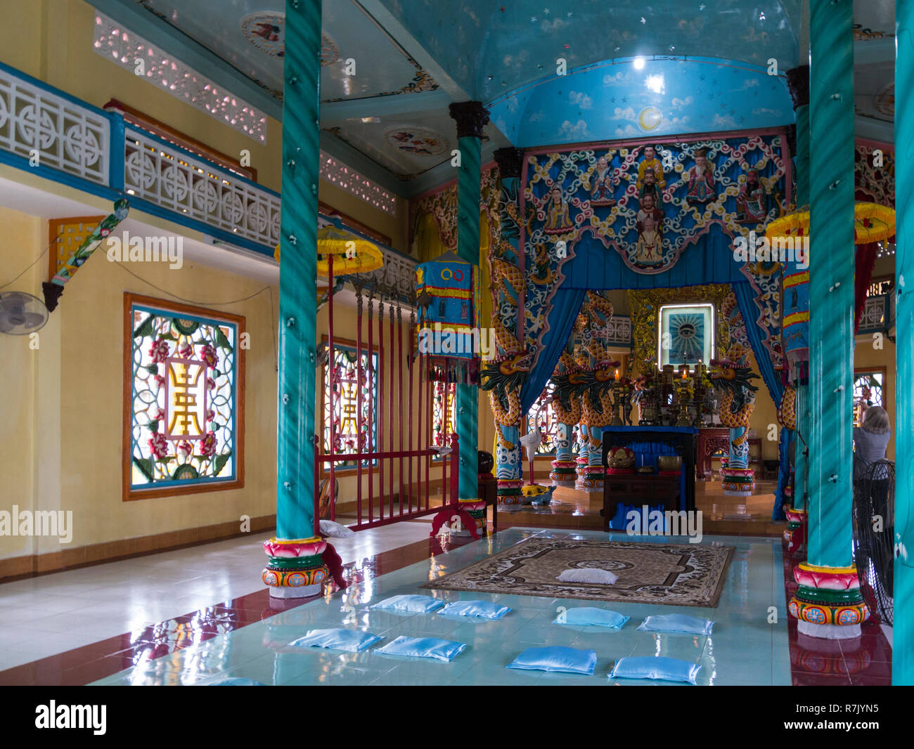 Inside Cao Dai Temple in Cai Be symbolise local unique religion ...