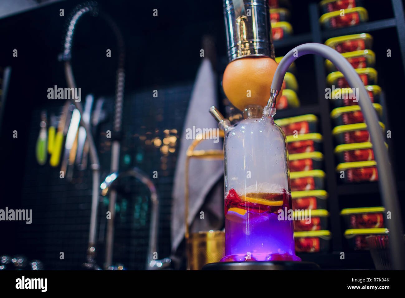 hookah. modern fruit hookah. flask. bowl. mouthpiece. orange ...