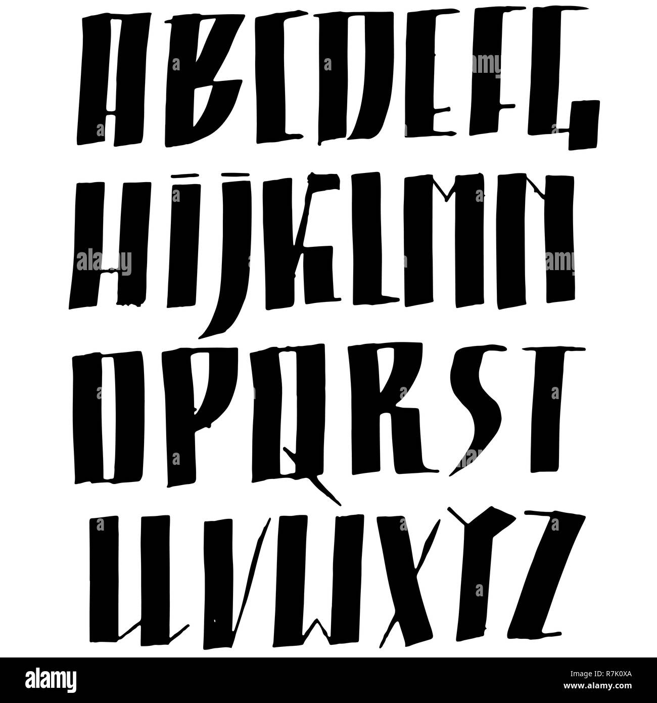 Grunge old pen ink font. Simple bold script. Vector illustration Stock ...