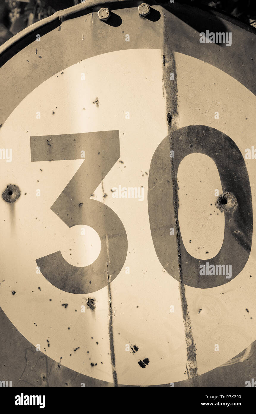 Old speed limit traffic sign, 30 Stock Photo - Alamy