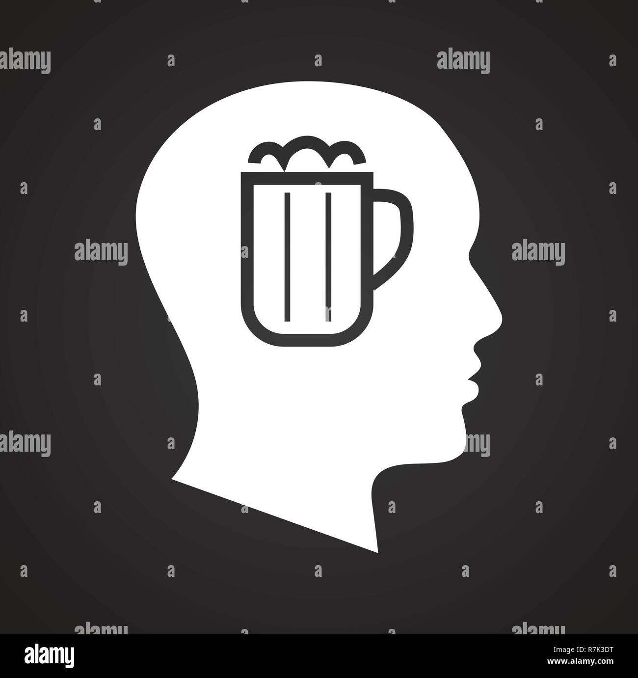 Human head with beer glass icon on black background for graphic and web ...