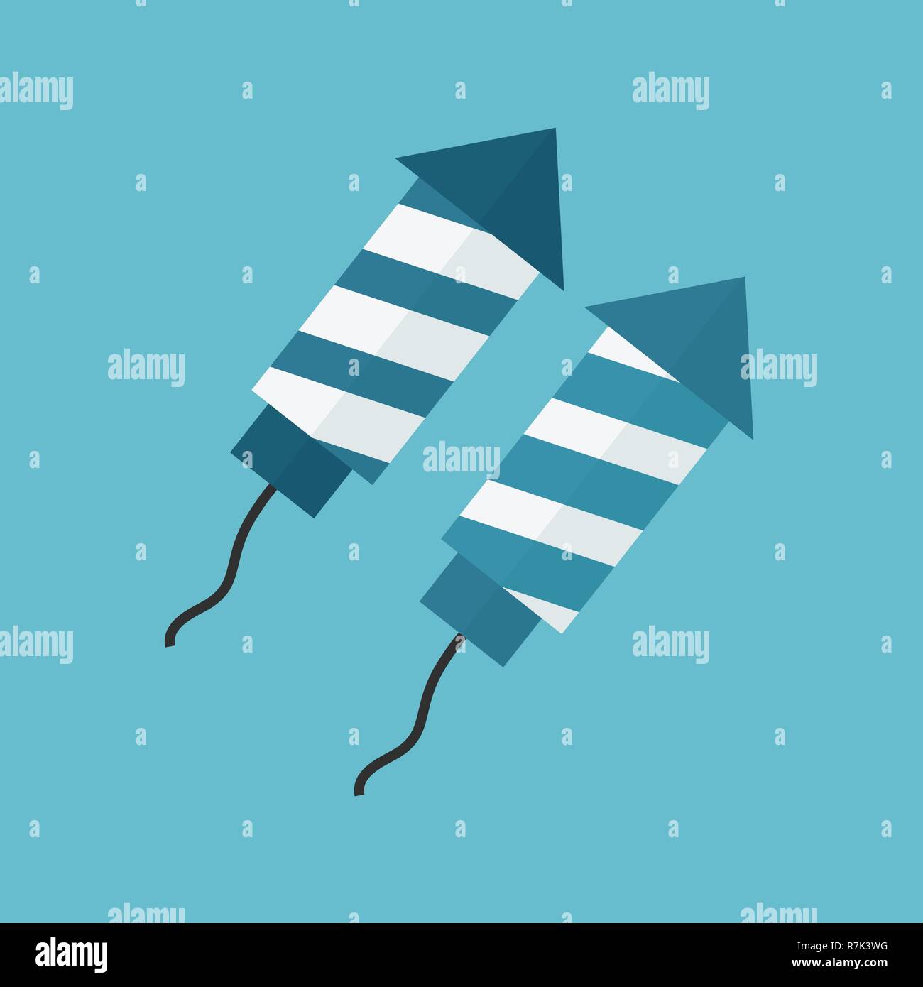 Firework rockets icon in flat design with blue background. In white and ...