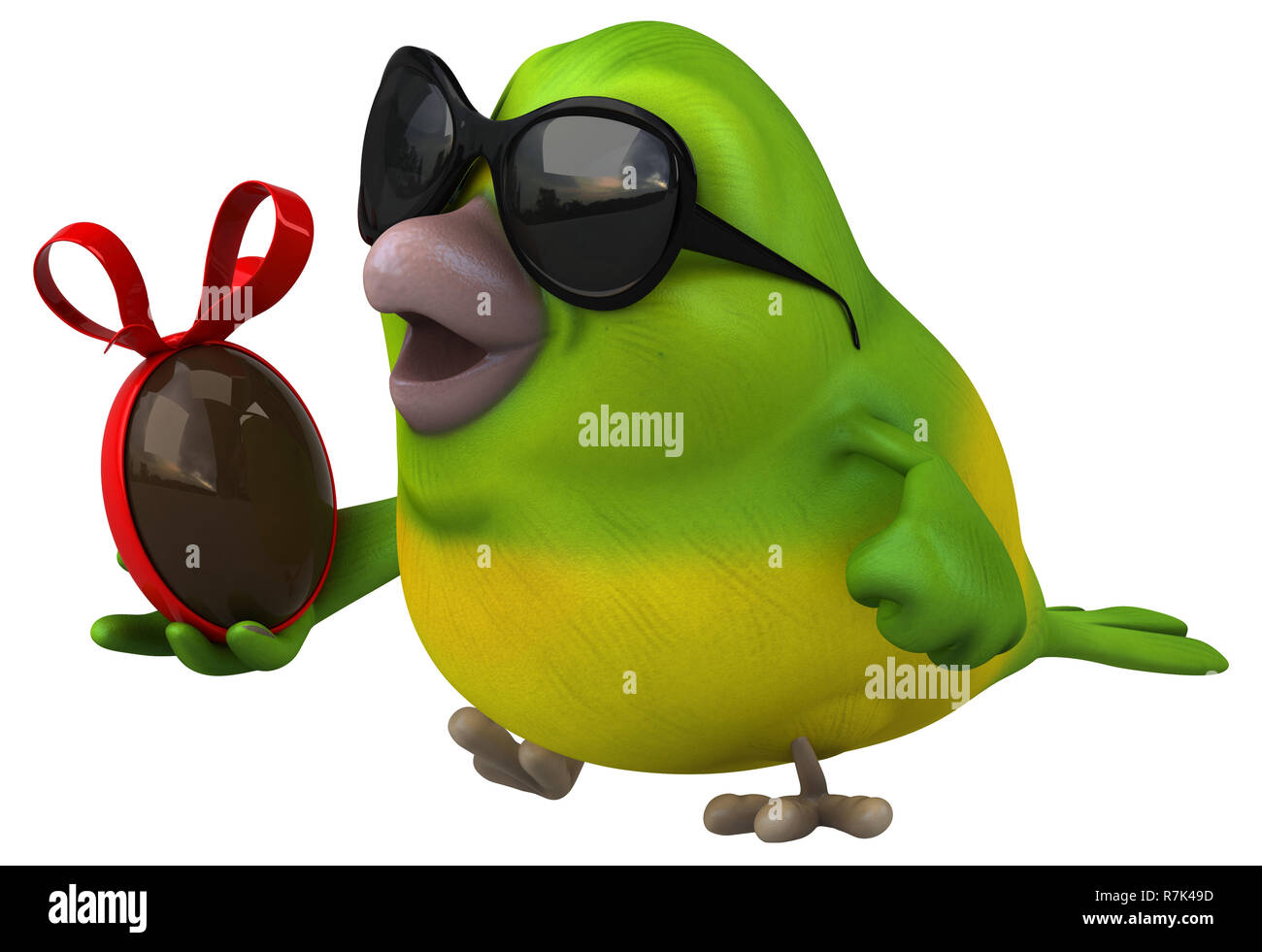 Fun green bird - 3D Illustration Stock Photo - Alamy