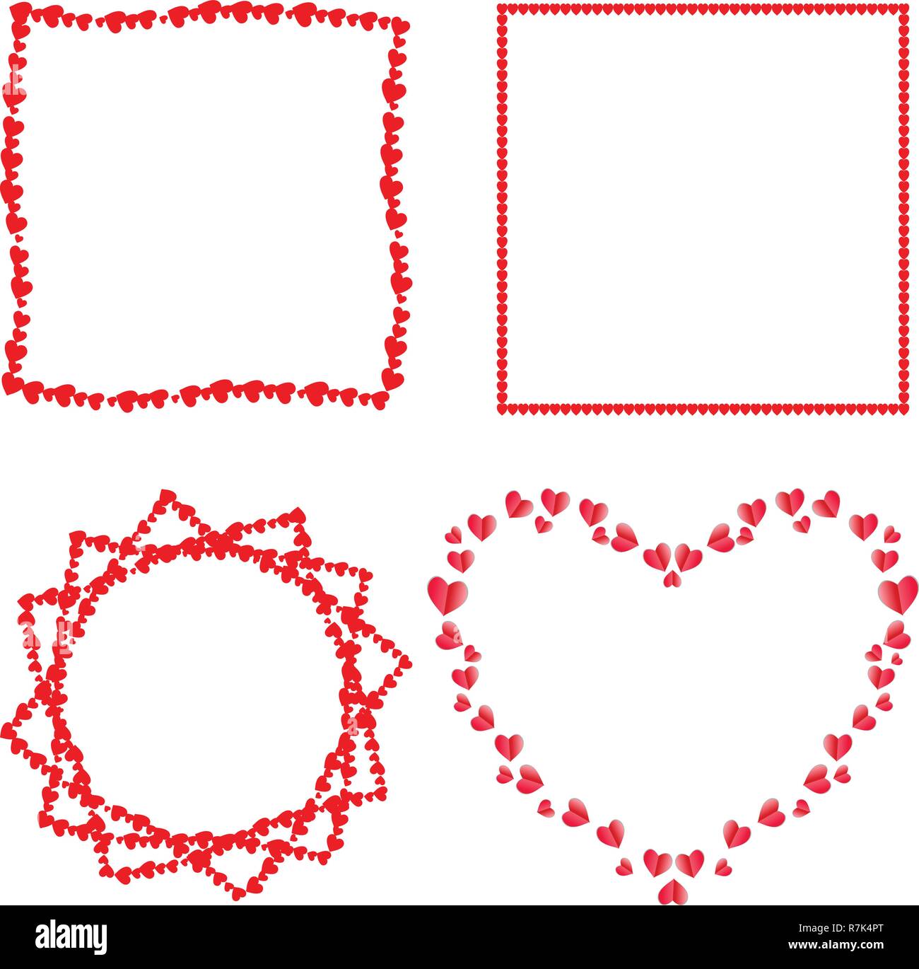 Vector set of cute red love hearts photo frames for valentine, wedding ...