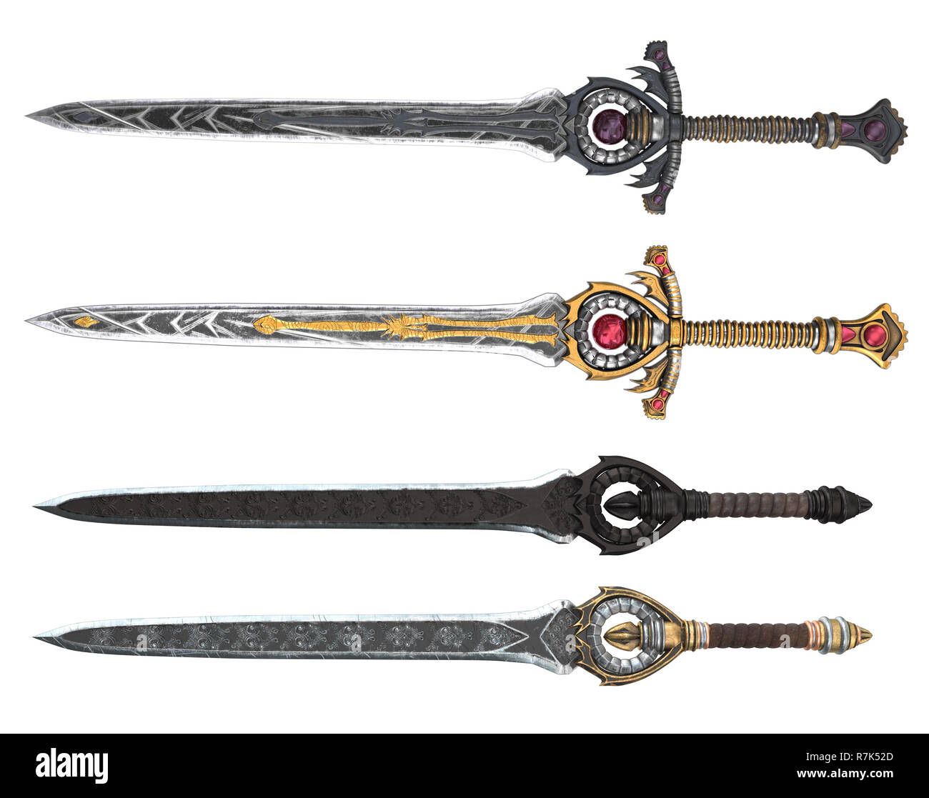 Fantasy longsword with large guard on an isolated white background. 3d ...