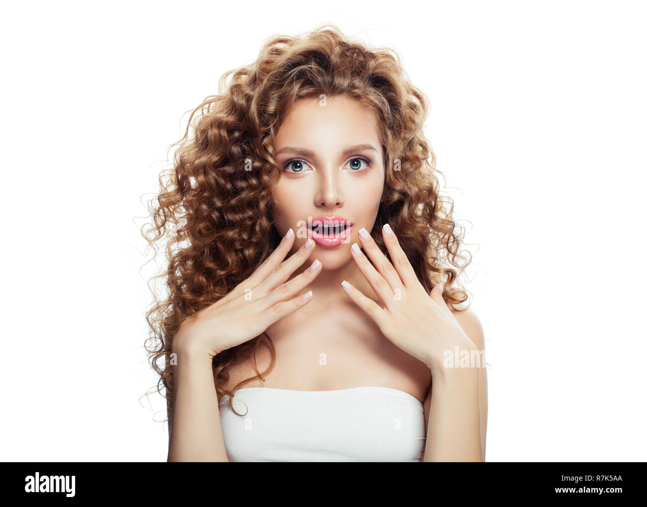 Surprised woman isolated on white background Stock Photo - Alamy