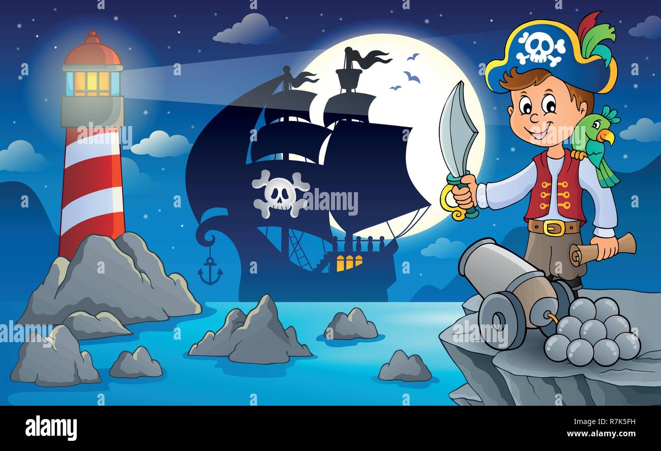 Night pirate scenery 7 - eps10 vector illustration Stock Vector Image ...
