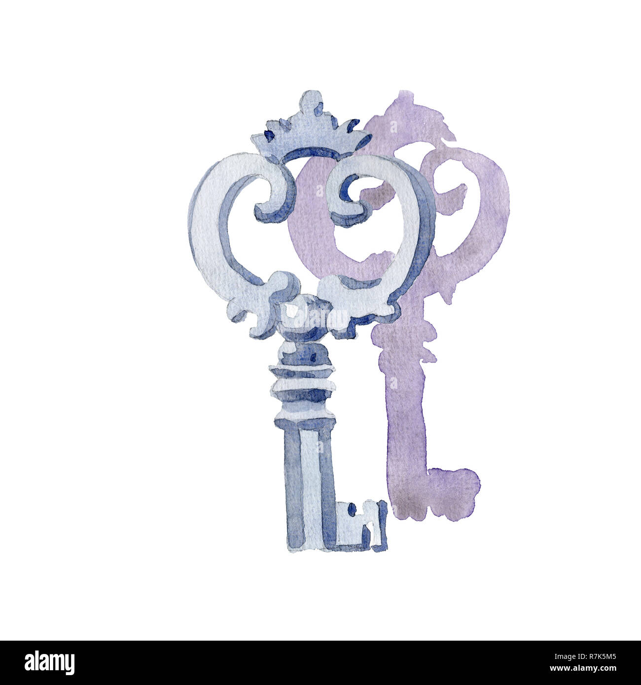 Isolated old key illustration element. Watercolor background ...
