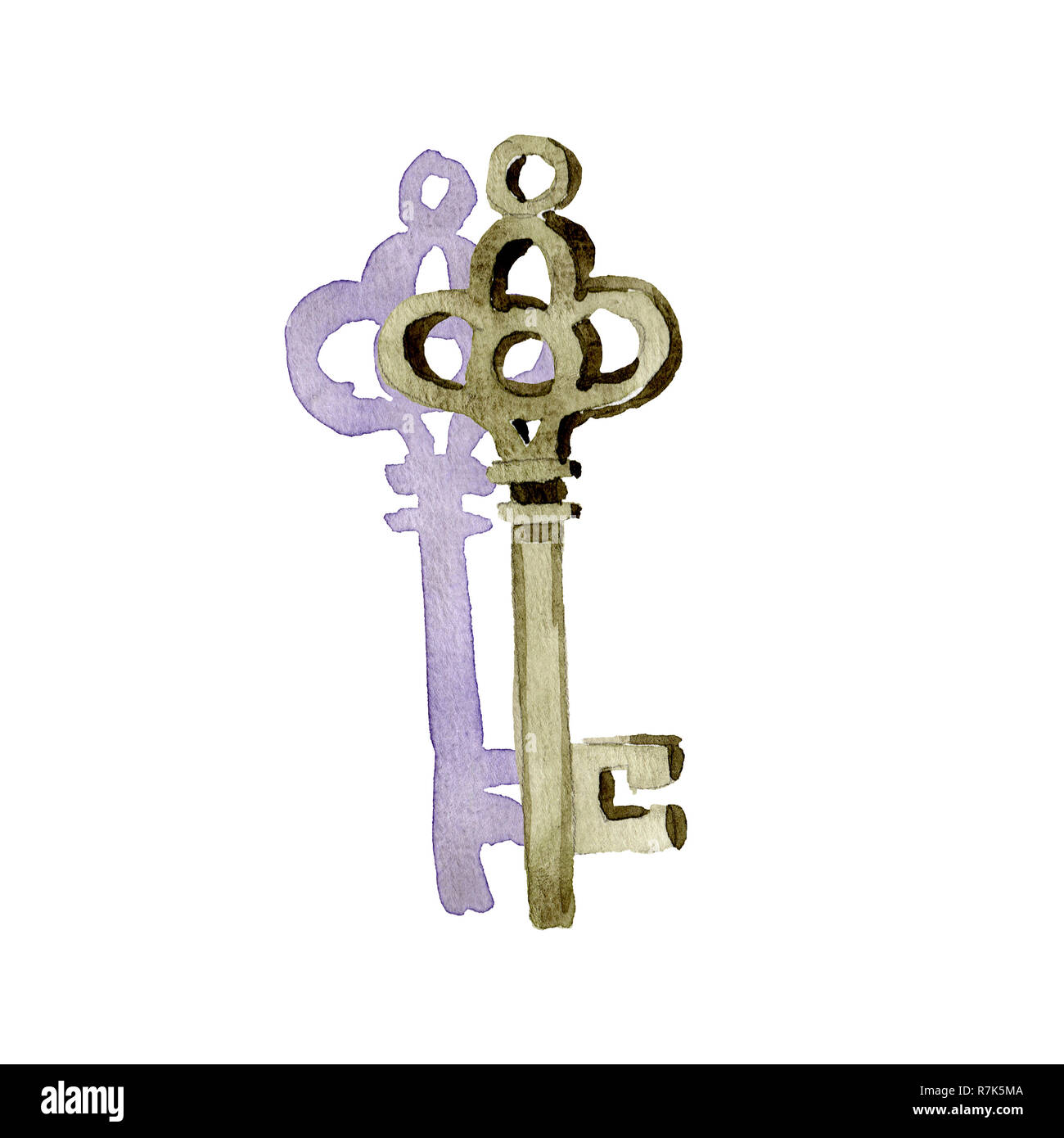 Isolated old key illustration element. Watercolor background ...