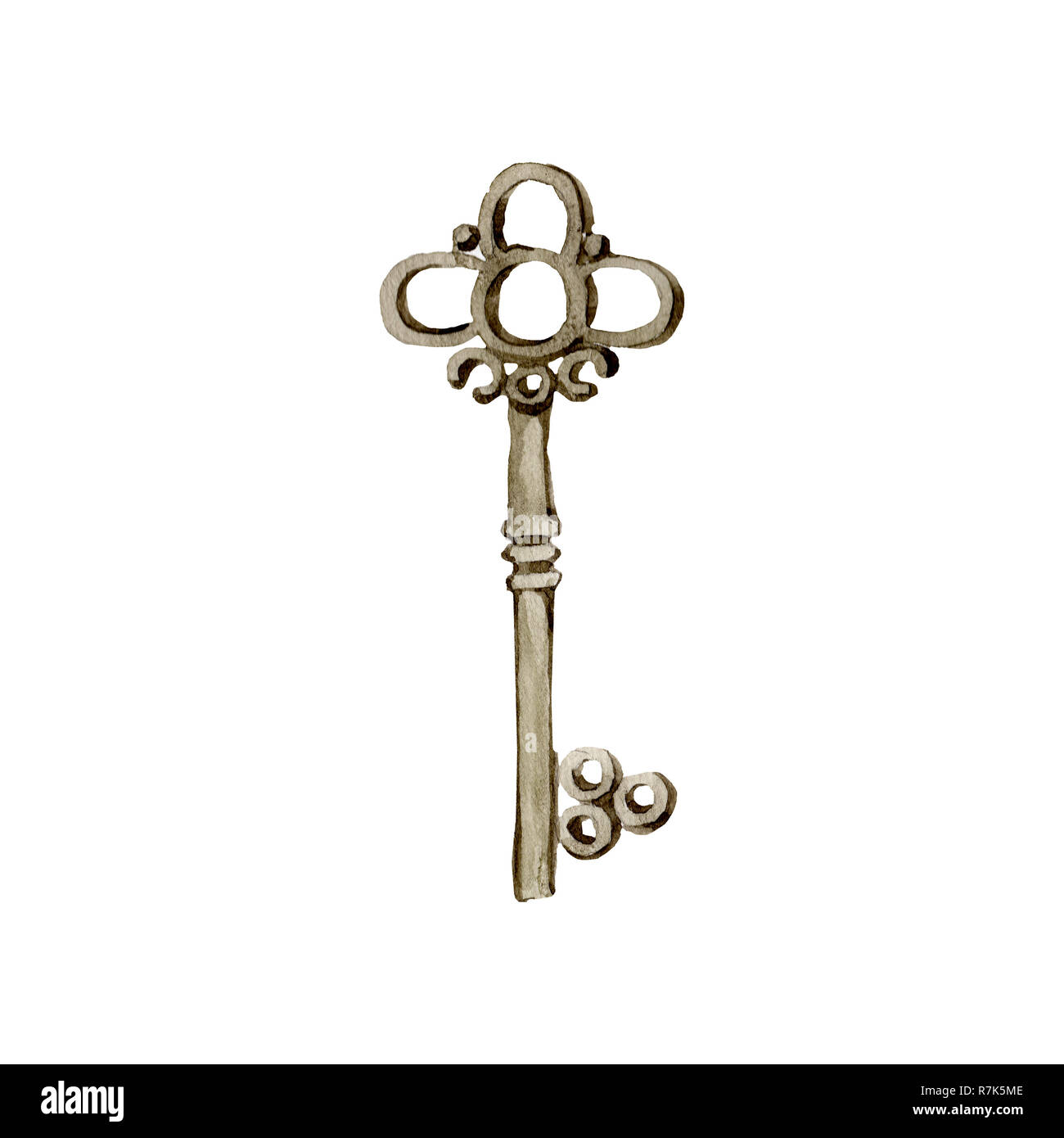 Isolated old key illustration element. Watercolor background ...