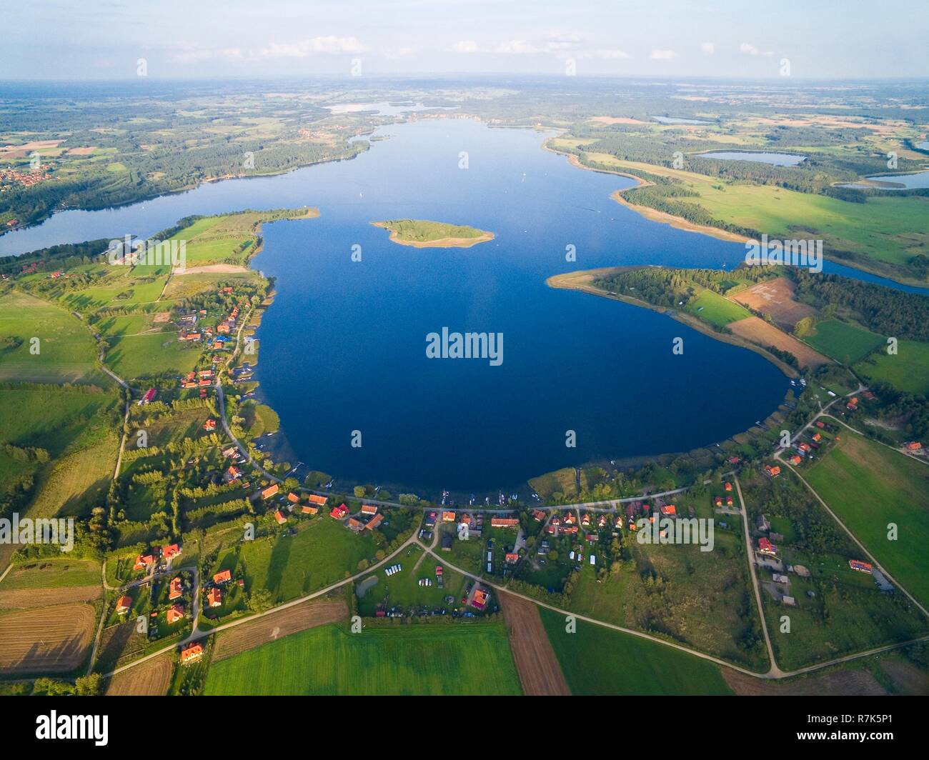Aerial view of beautiful Kal village (former Kehlen or Kielno, East ...