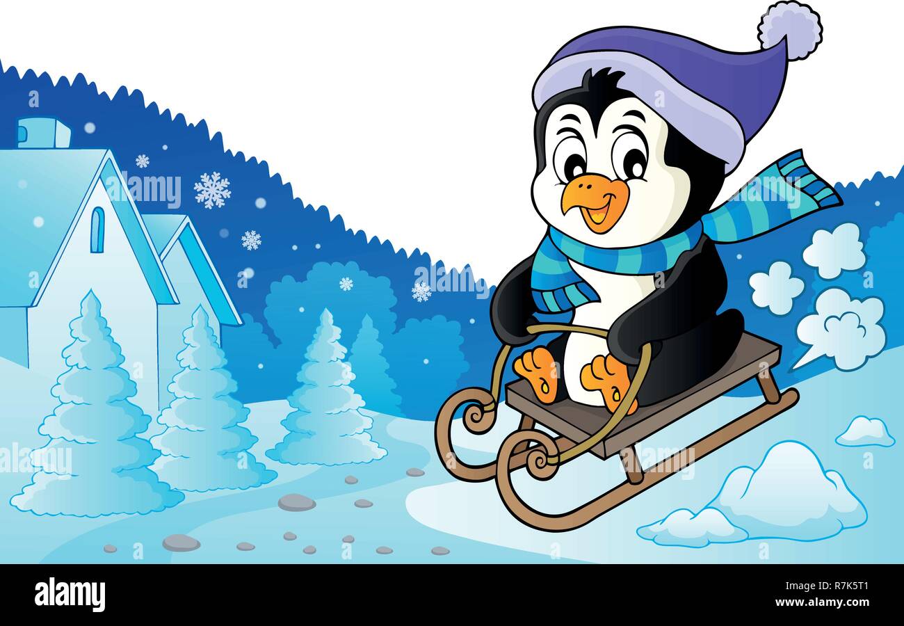 Penguin Sledding Clip Art