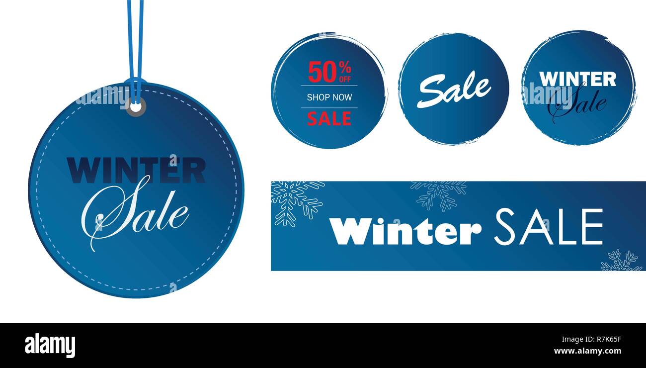 set of winter sale label and tag for promotion vector illustration ...