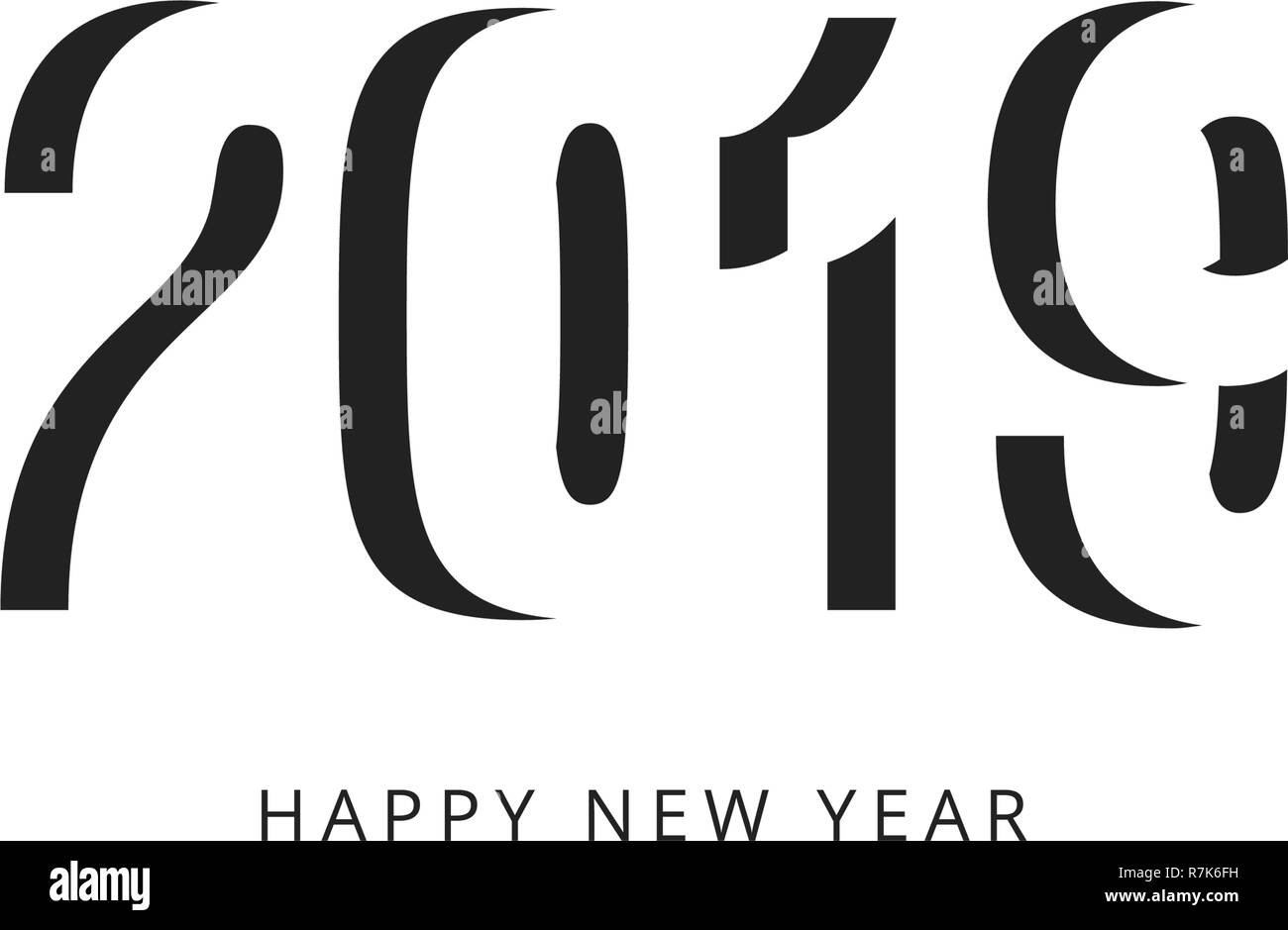 Happy new 2019 year sign. Black negative space vector logo on white ...