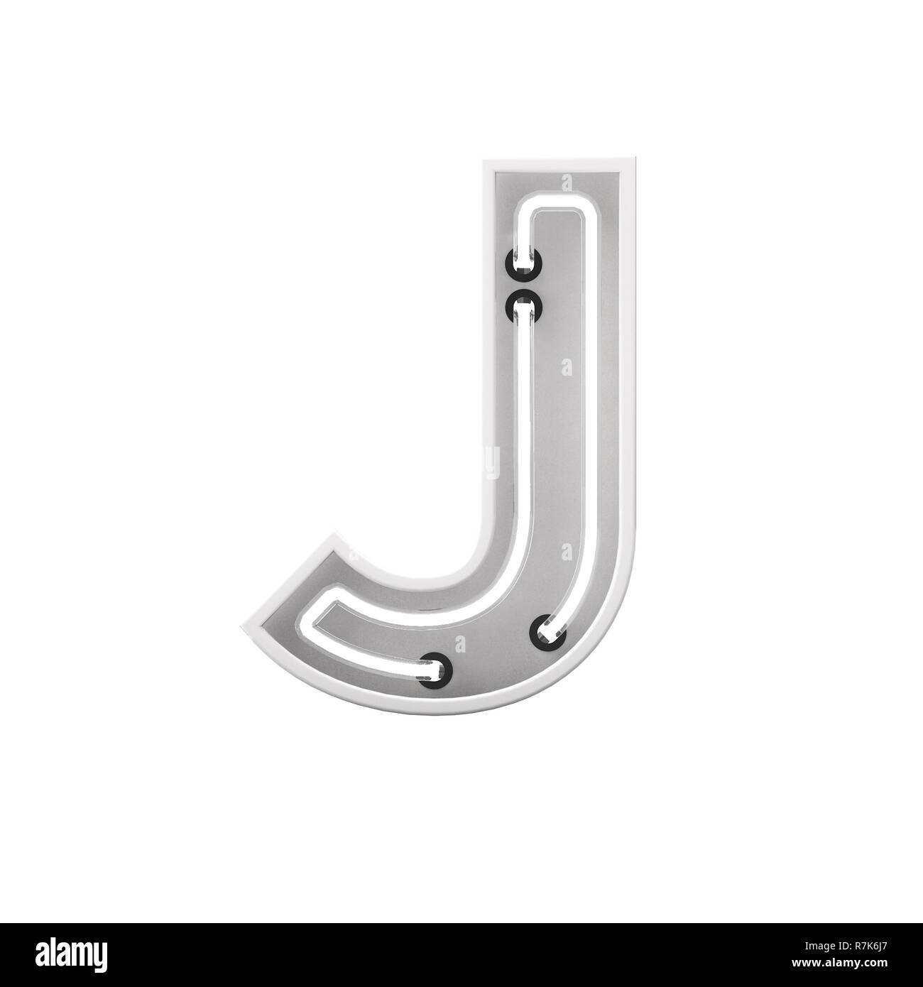 White neon style light letter J. Glowing neon Capital letter. 3D ...