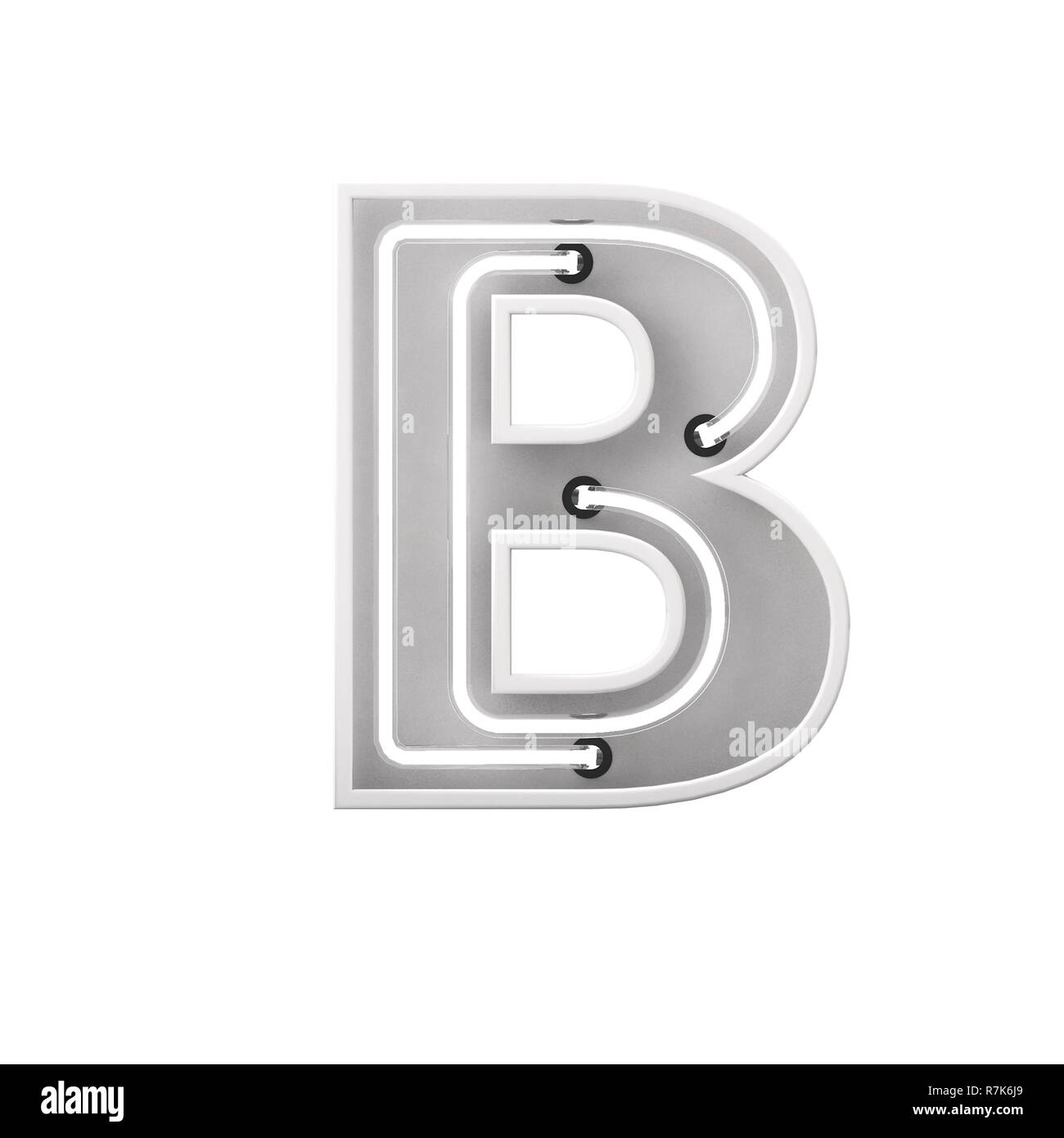 White neon style light letter B. Glowing neon Capital letter. 3D ...