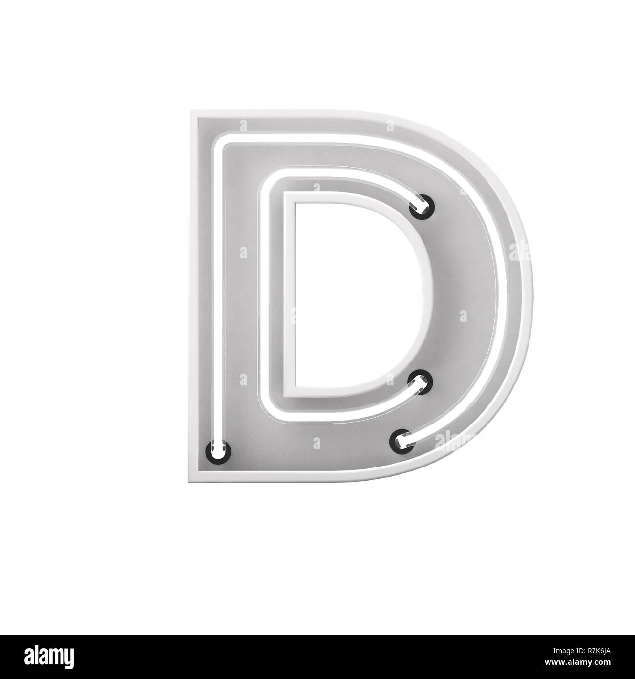 White neon style light letter D. Glowing neon Capital letter. 3D ...