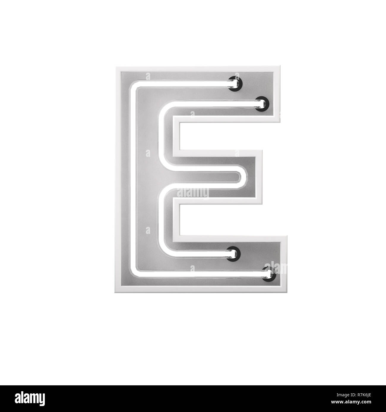 White neon style light letter E. Glowing neon Capital letter. 3D ...