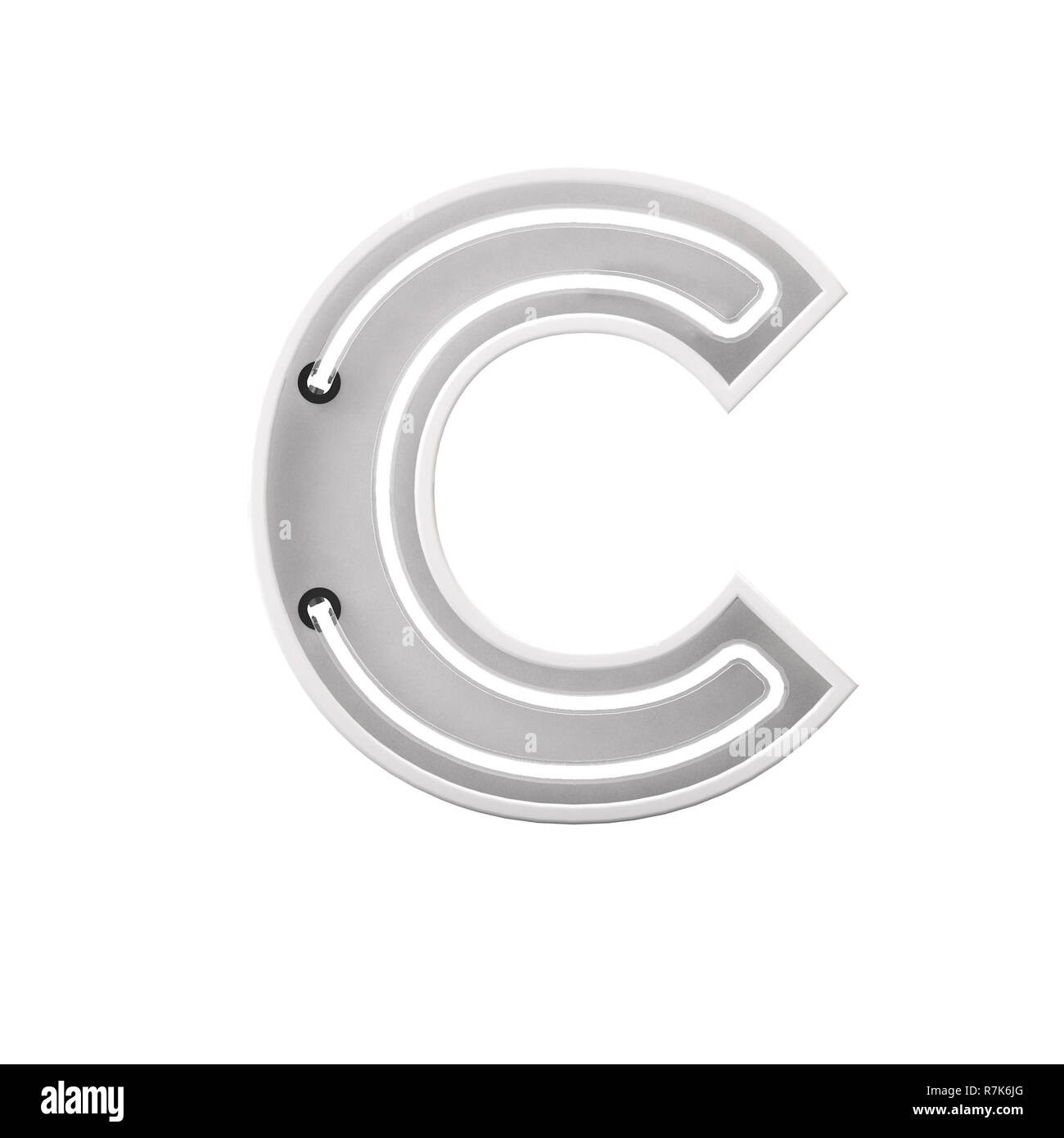 White neon style light letter C. Glowing neon Capital letter. 3D ...