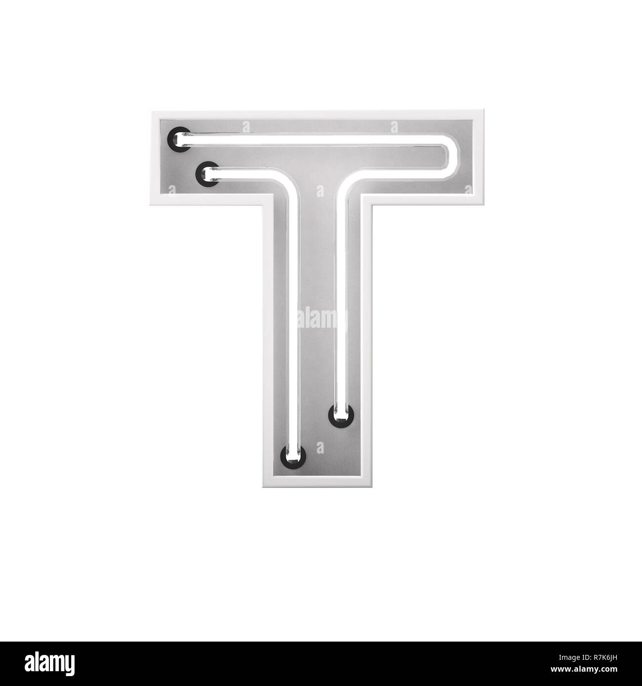 White neon style light letter T. Glowing neon Capital letter. 3D ...
