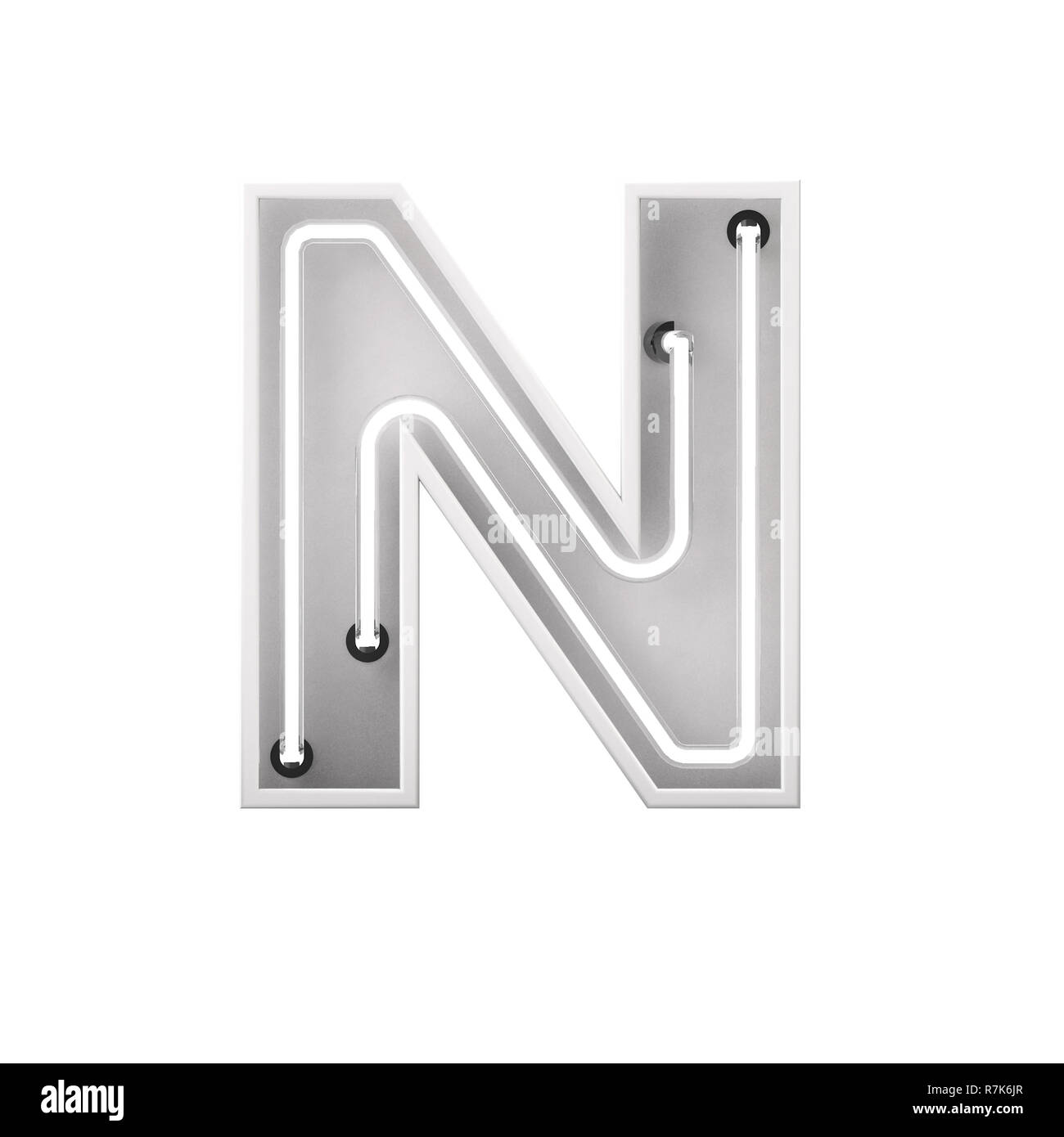 White neon style light letter N. Glowing neon Capital letter. 3D ...