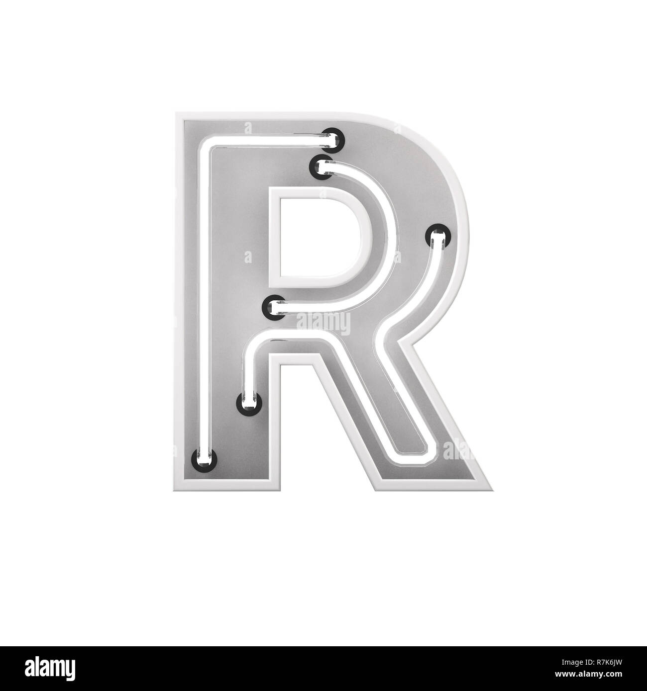 White neon style light letter R. Glowing neon Capital letter. 3D ...