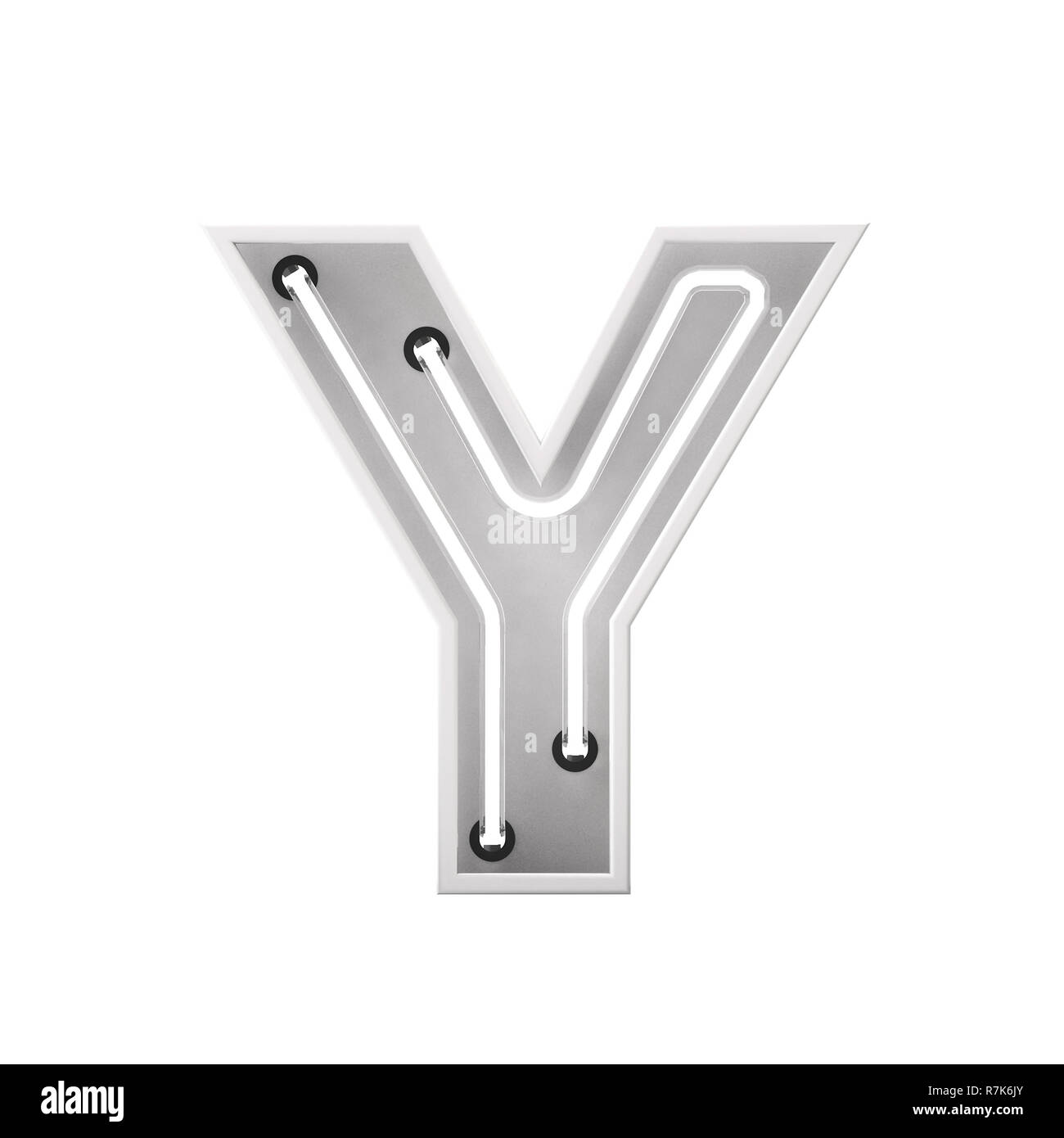 White neon style light letter Y. Glowing neon Capital letter. 3D ...