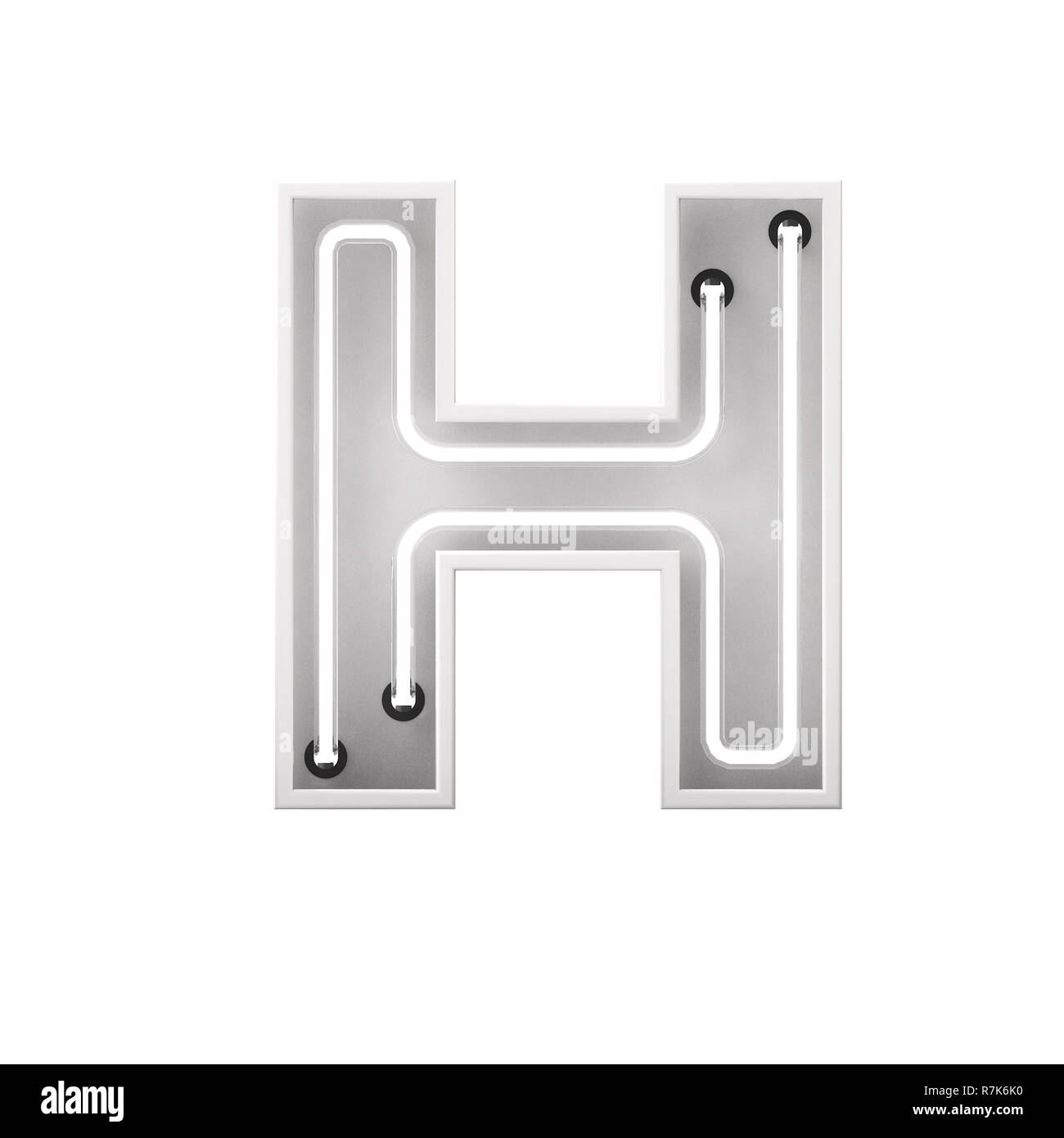White neon style light letter H. Glowing neon Capital letter. 3D ...