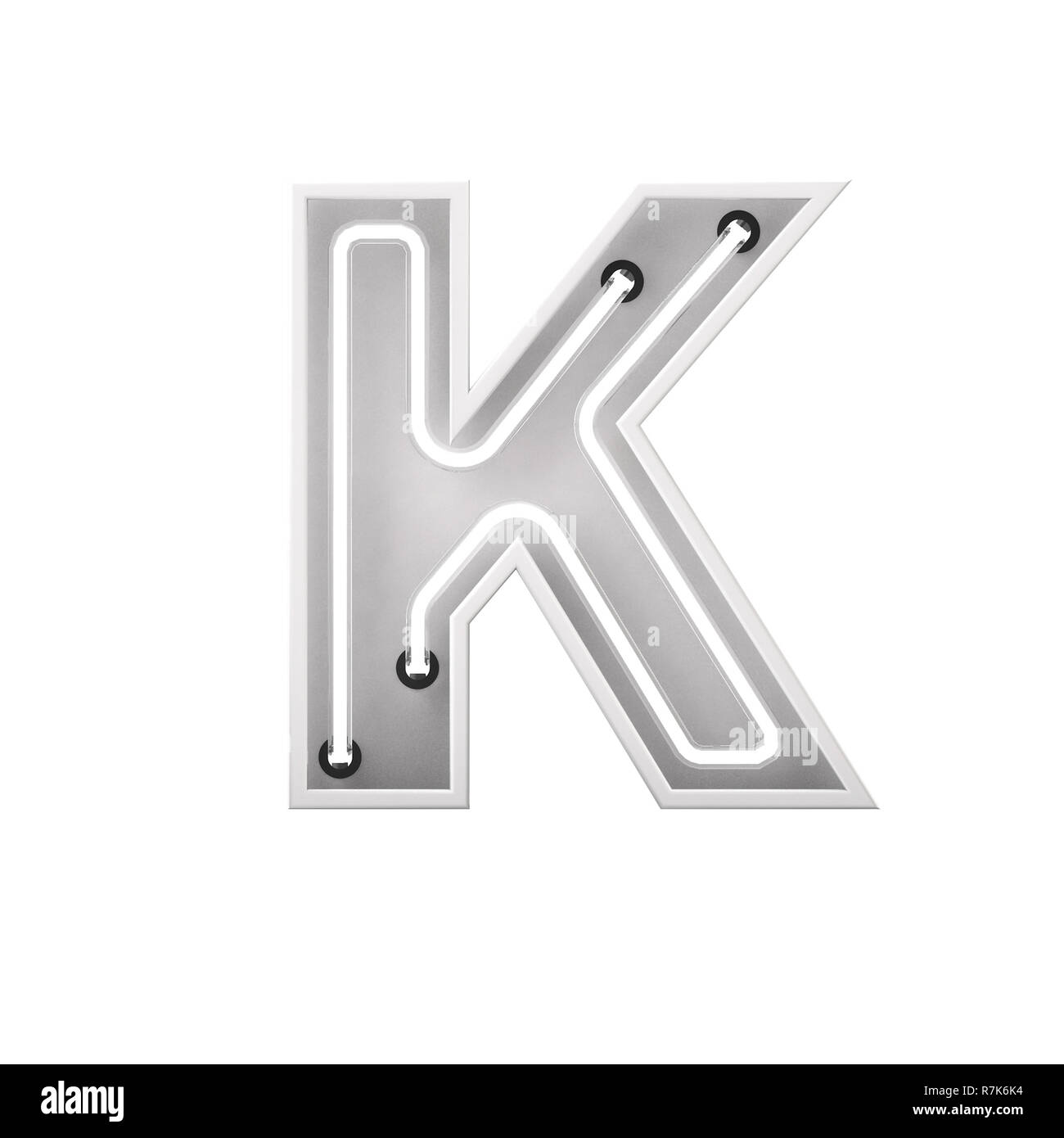White neon style light letter K. Glowing neon Capital letter. 3D ...