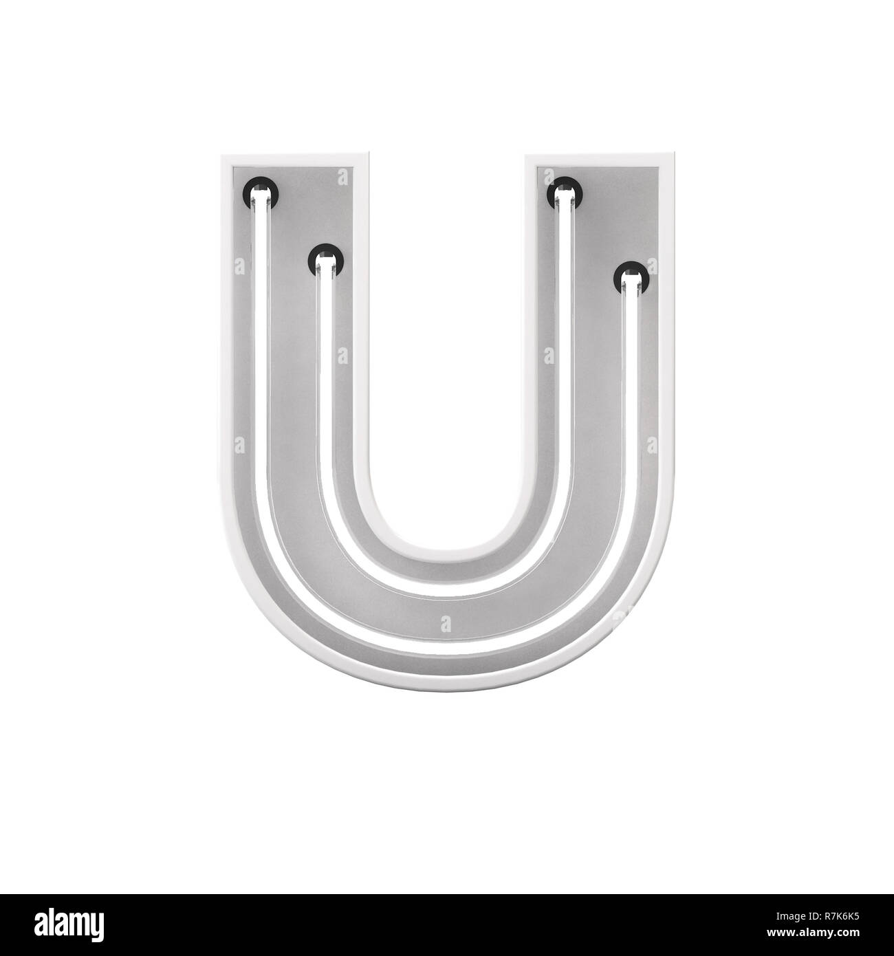 White neon style light letter U. Glowing neon Capital letter. 3D ...