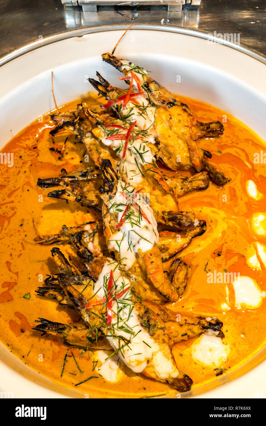 Tiger Prawn Red coconut Pa Naeng Curry Stock Photo - Alamy