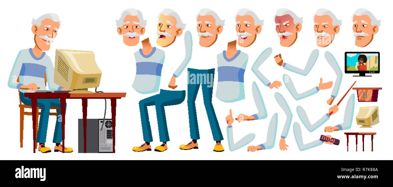 Asian Old Man Vector. Senior Person Portrait. Elderly People. Aged ...