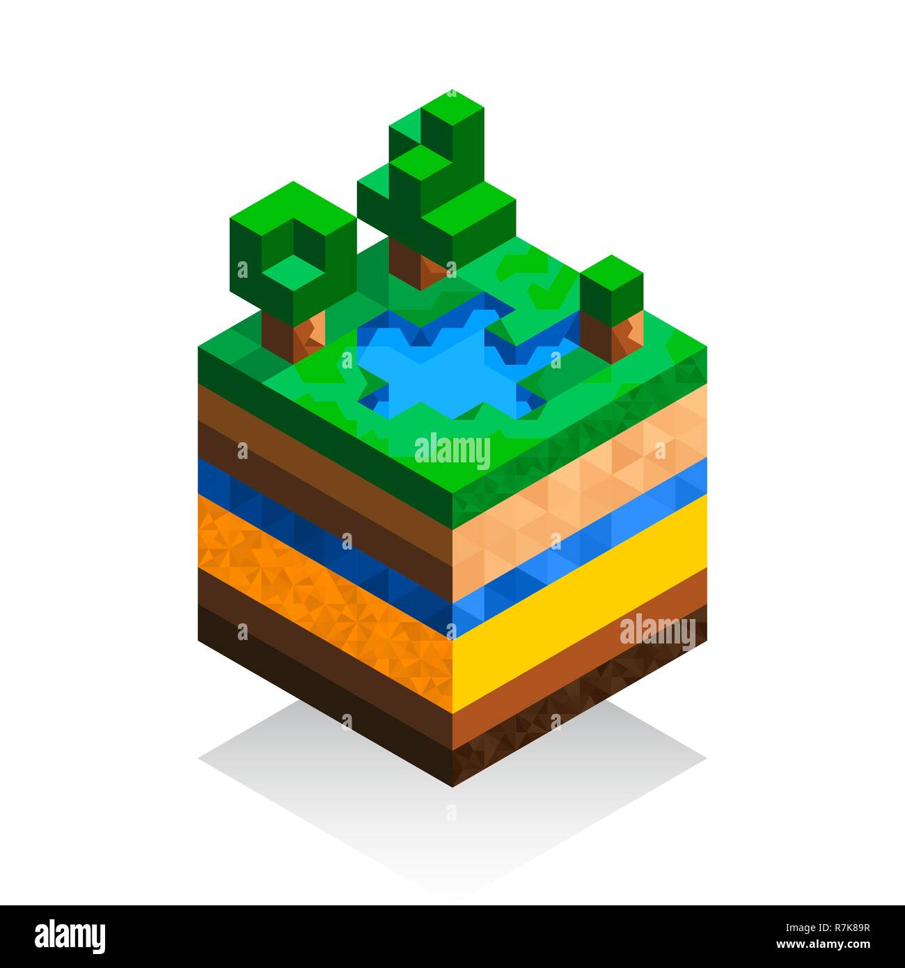 The structure of the earth in isometric style. Cartoon scheme. Isolated ...