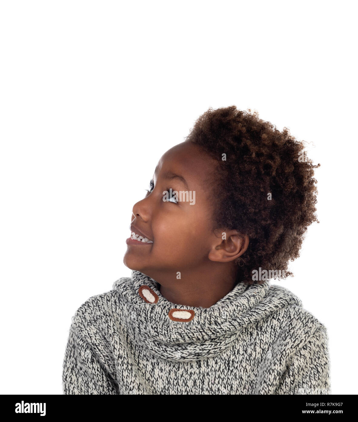 Beautiful child with wool jersey isolated on a white background Stock ...
