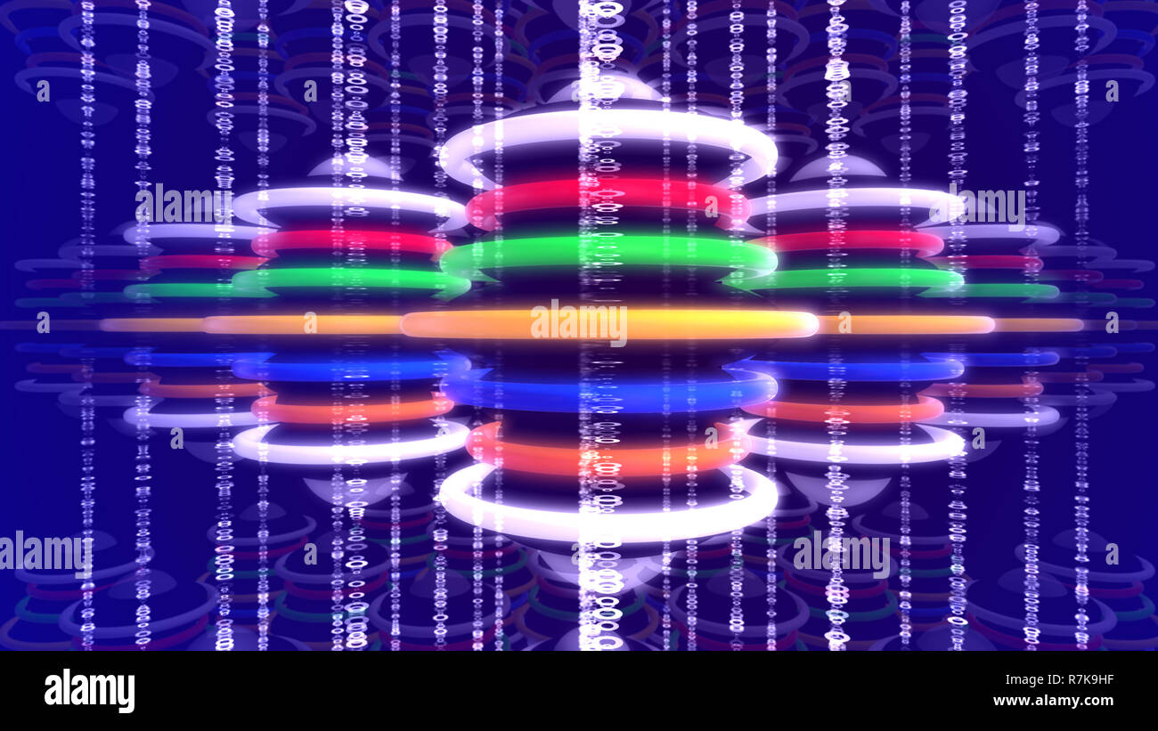 Impressive 3d illustration of colorful disc groups placed vertically on ...