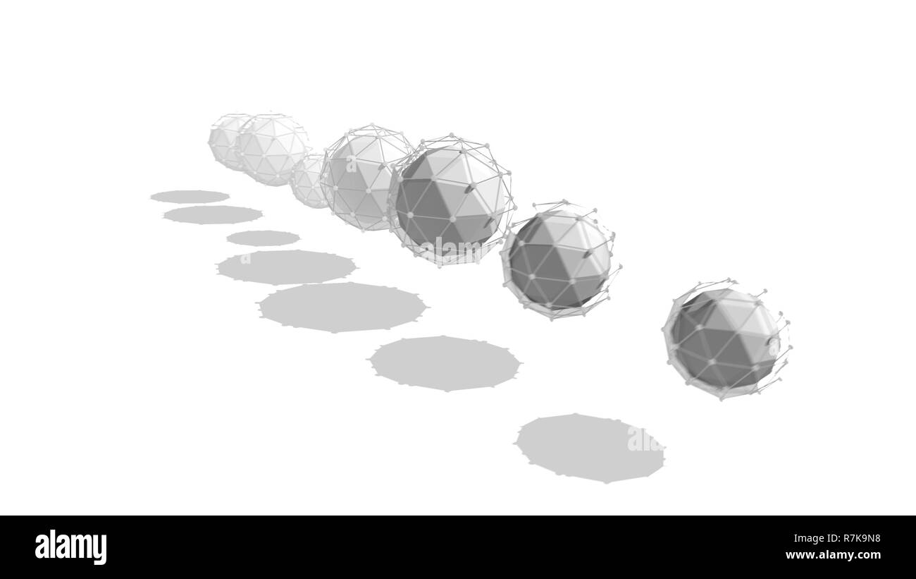 Stunning 3d illustration of seven multishaped spheres with nets placed ...