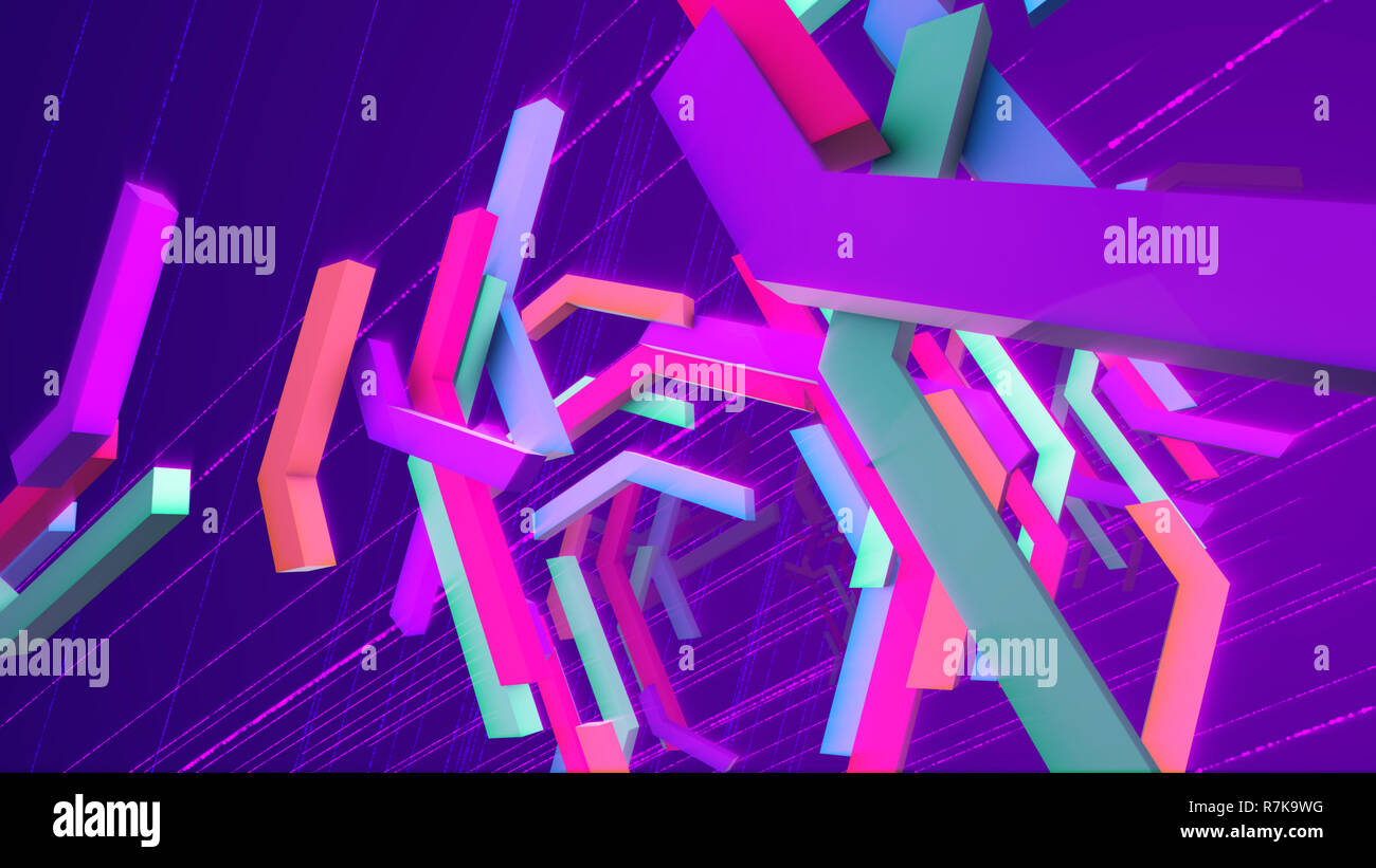 Jolly 3d illustration of soaring colorful technical bars having curvy ...