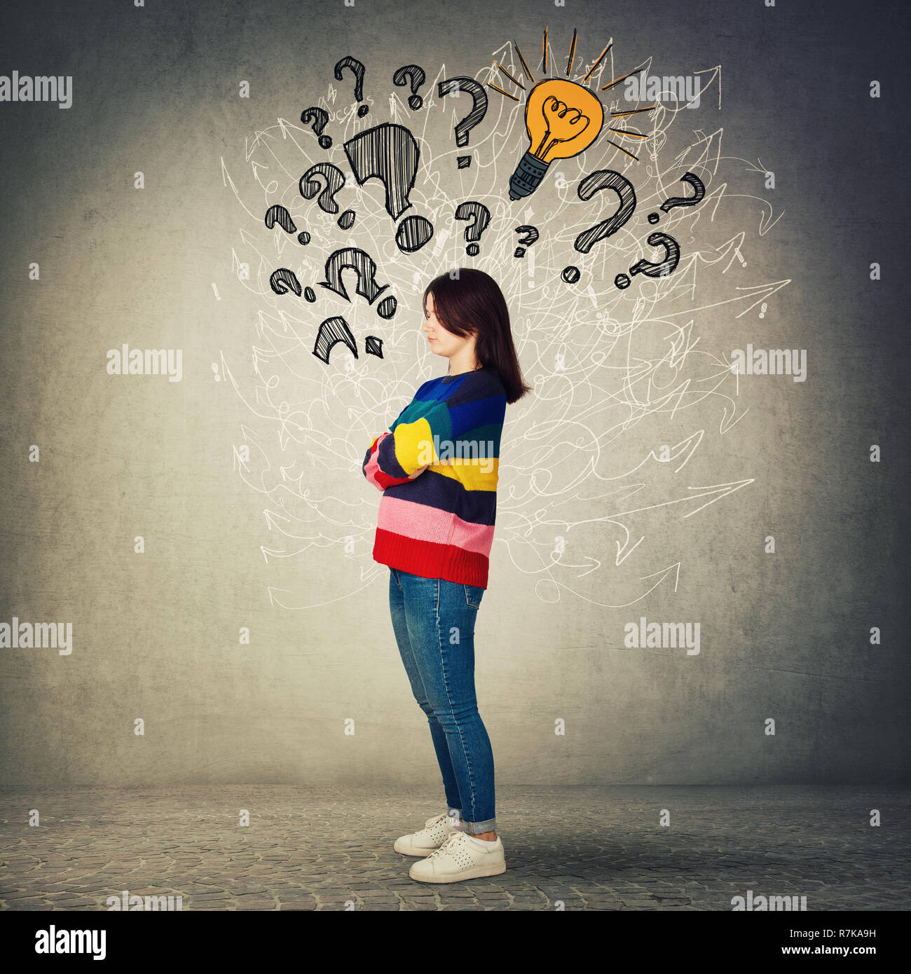 Woman thinking question marks hi-res stock photography and images - Alamy