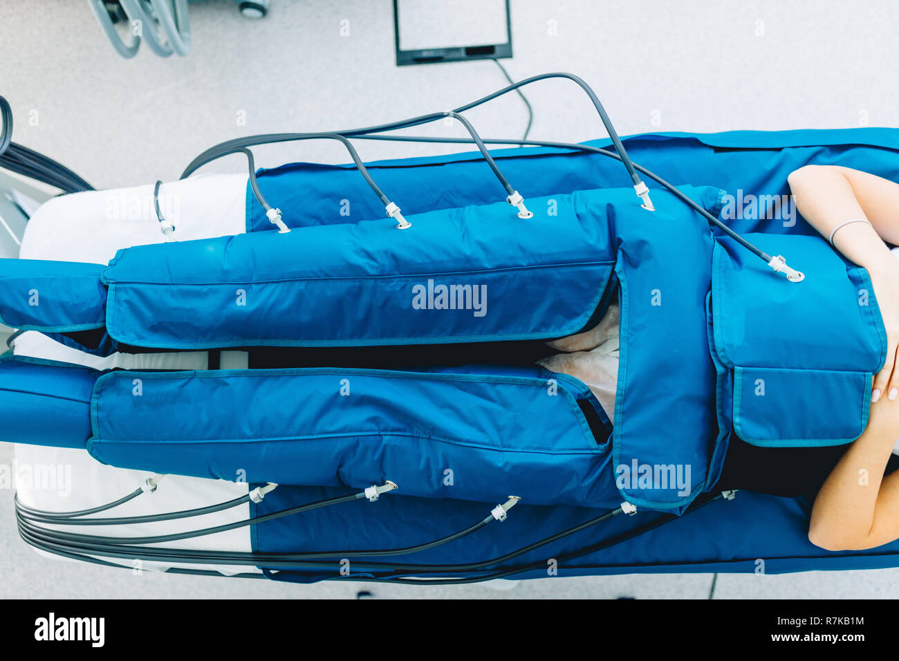 legs pressotherapy machine on woman patient in hospital bed Stock Photo ...