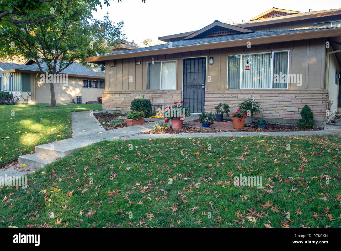 Single Story Condominium Track House, Front View Stock Photo - Alamy