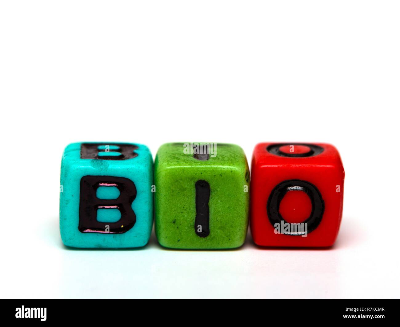 bio - word made from multicolored child toy cubes with letters Stock ...