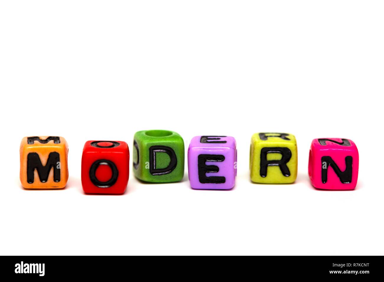 modern - word made from multicolored child toy cubes with letters Stock ...
