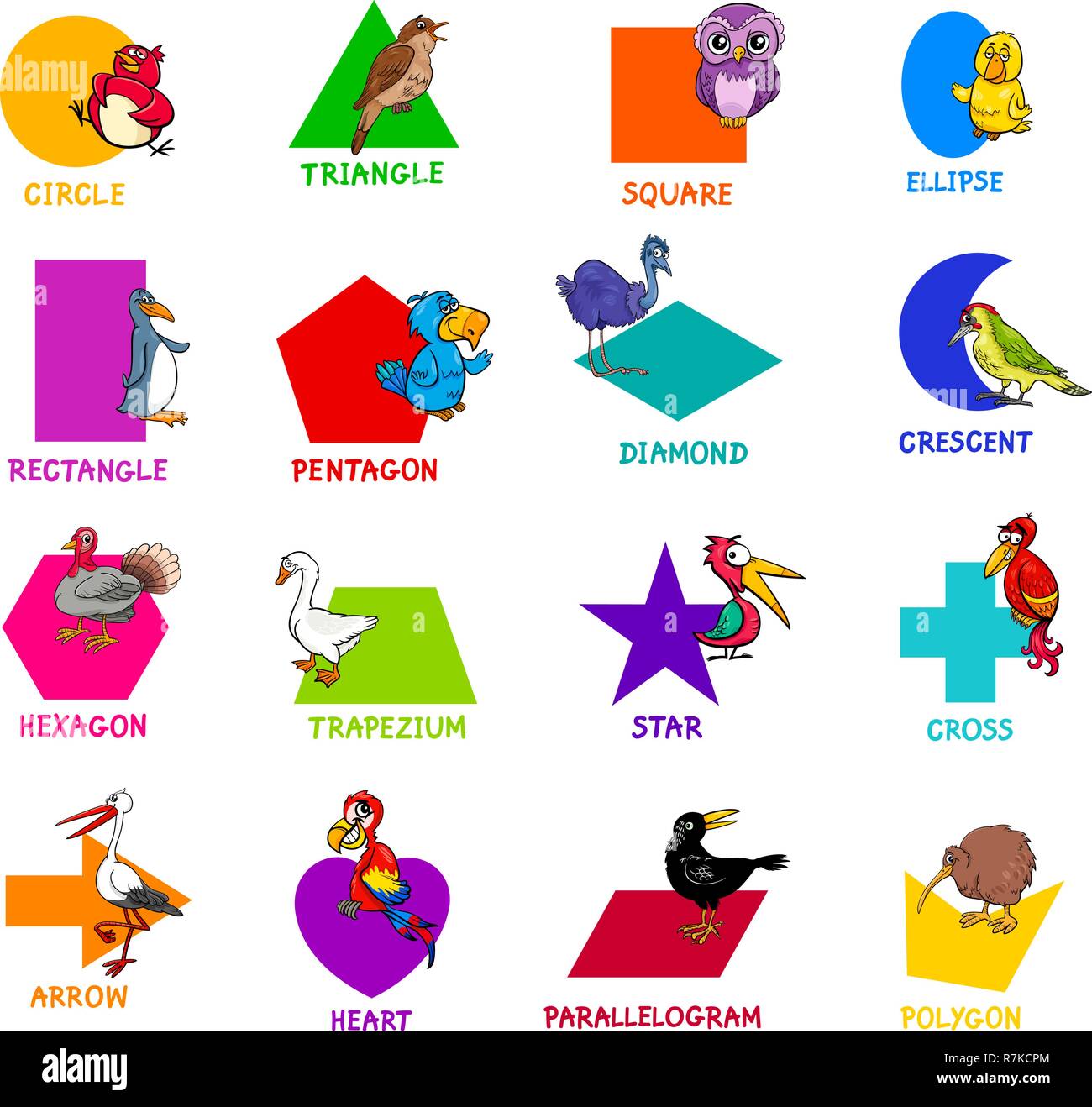 Educational Cartoon Illustration of Basic Geometric Shapes with ...