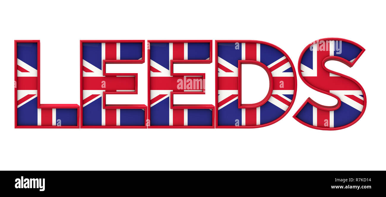 Leeds city word made from union jack flag lettering. 3D Rendering Stock ...