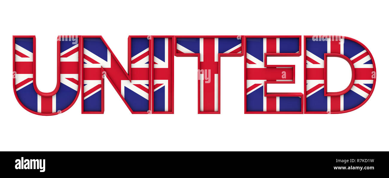 United word made from union jack flag lettering. 3D Rendering Stock ...